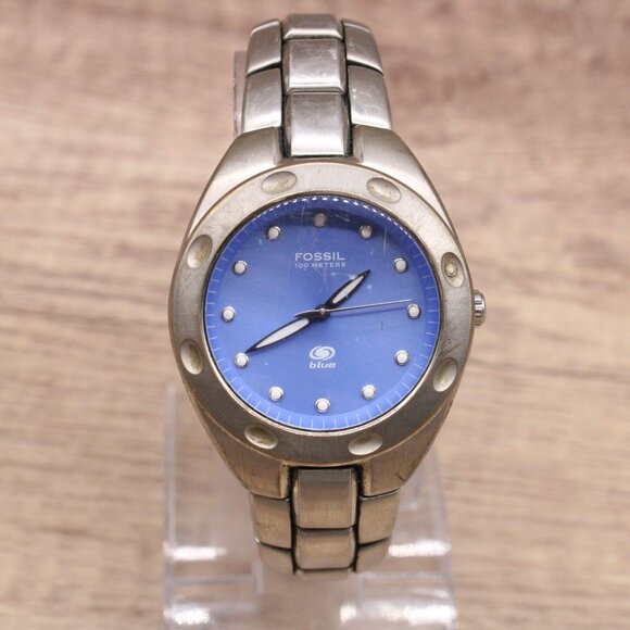 Fossil | Accessories | Fossil Blue Watch Mens Silver Tone Stainless ...